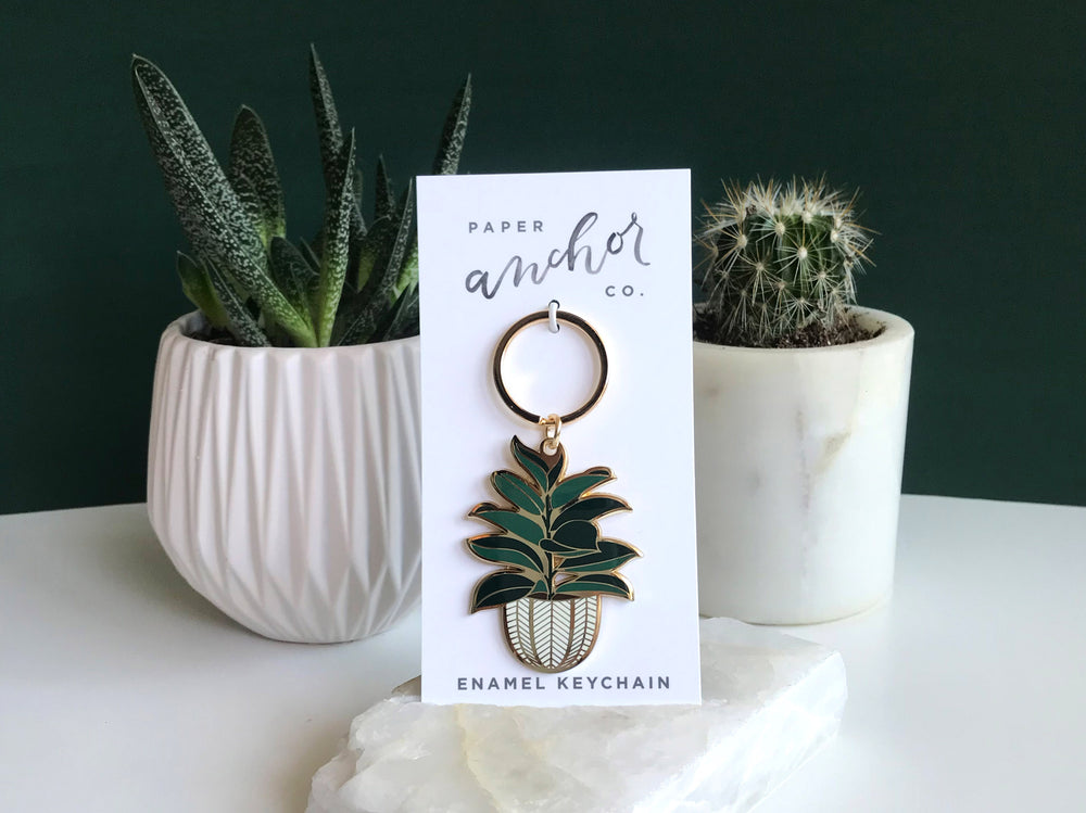 Rubber Tree Plant Keychain